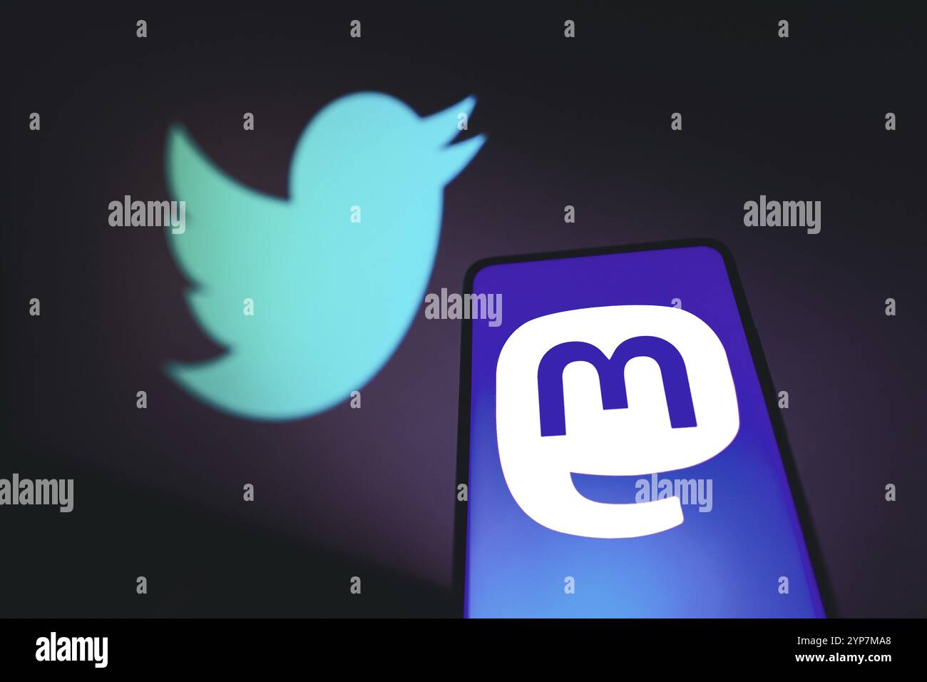In this photo illustration, the social media platform, Mastodon logo ...