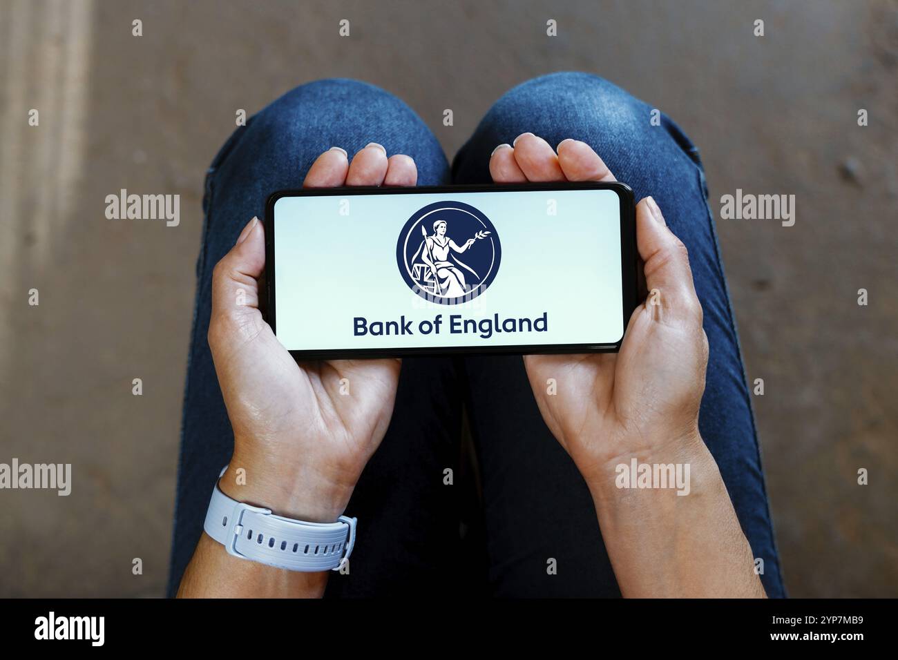 In this photo illustration, the Bank of England (BoE) logo is displayed ...