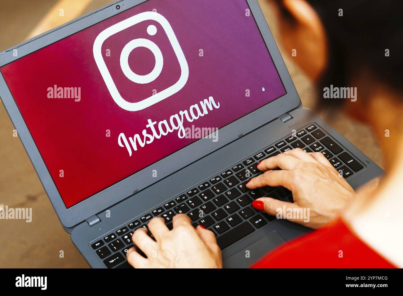 In this photo illustration, the Instagram logo is displayed on a ...
