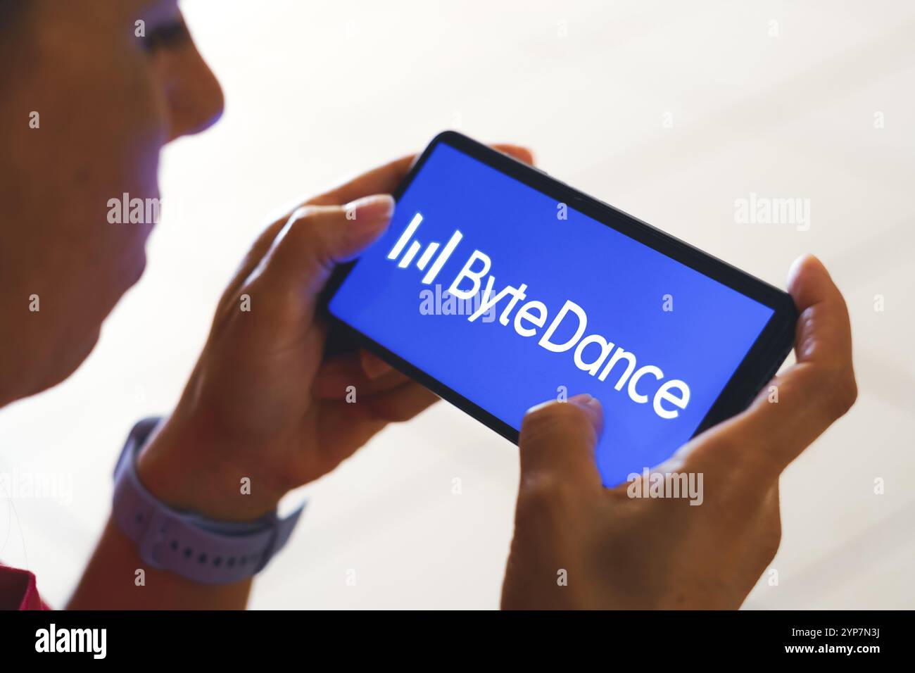 In this photo illustration, the ByteDance logo is displayed on a ...