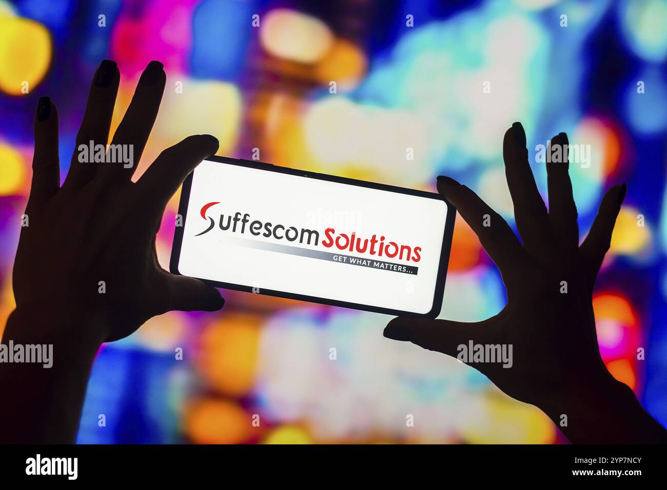 In this photo illustration, the Suffescom Solutions logo is displayed on a smartphone screen ...
