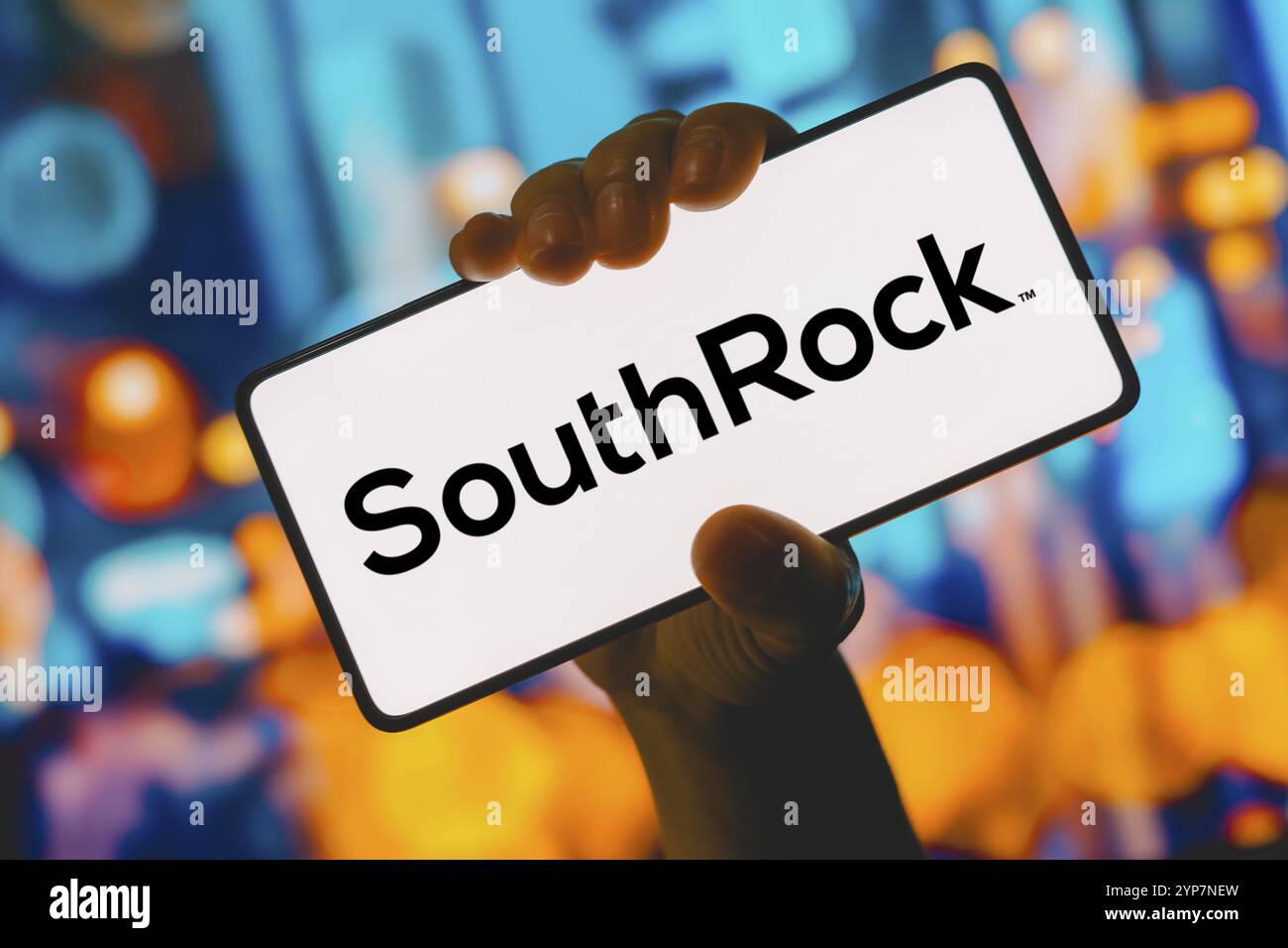 In this photo illustration, the SouthRock logo is displayed on a ...
