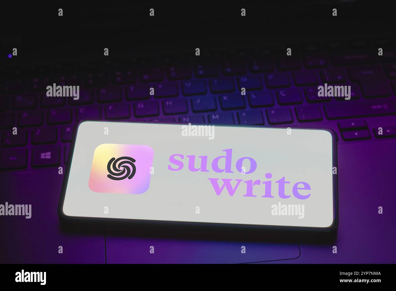 In this photo illustration, the Sudowrite logo is displayed on a smartphone screen Stock Photo ...