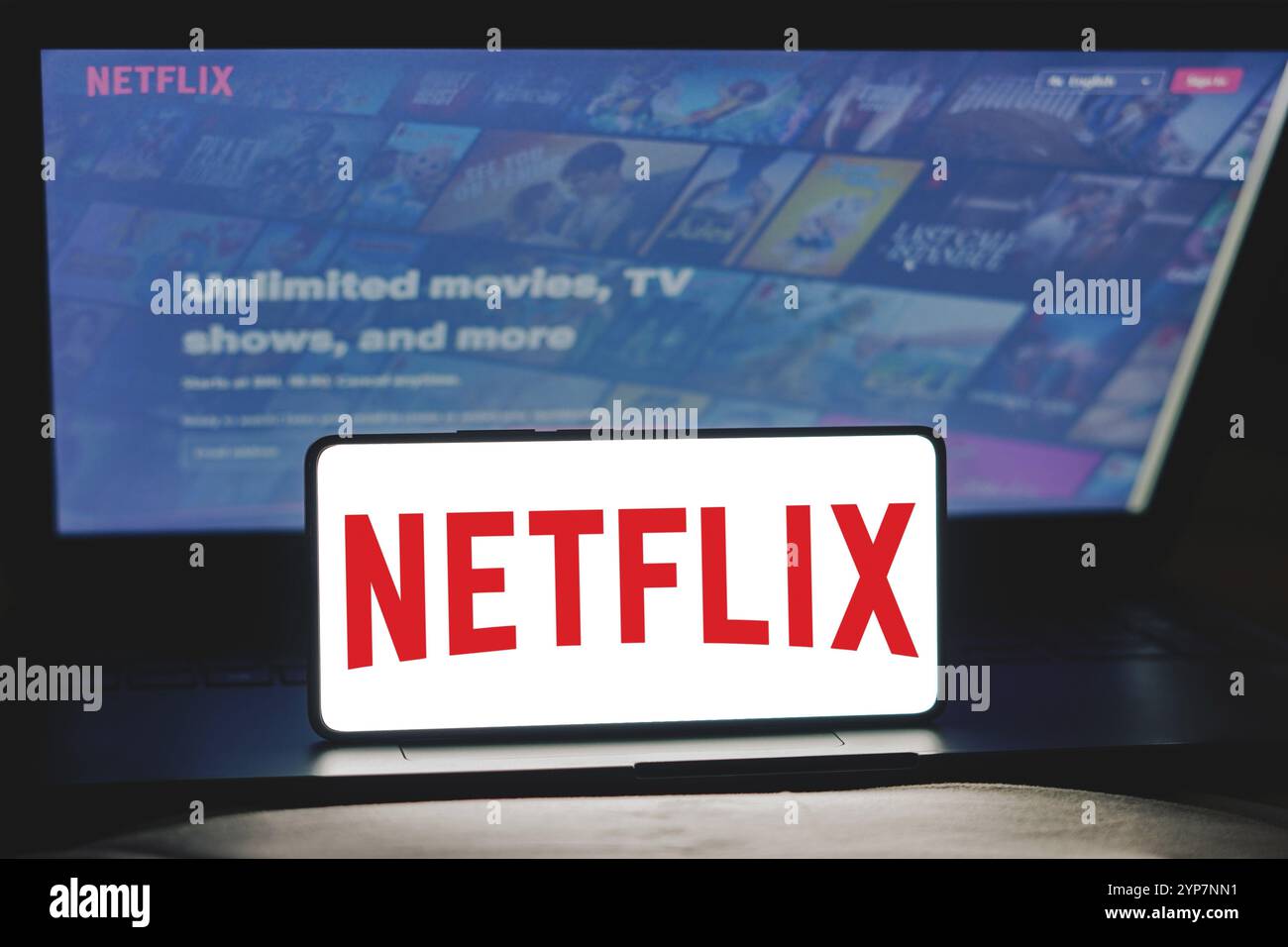 In this photo illustration, the Netflix logo is displayed on a ...