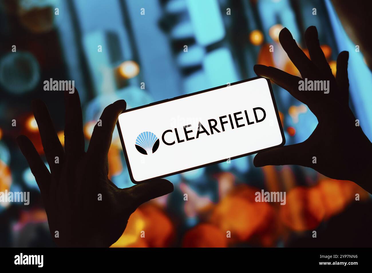 In this photo illustration, the Clearfield logo is displayed on a ...