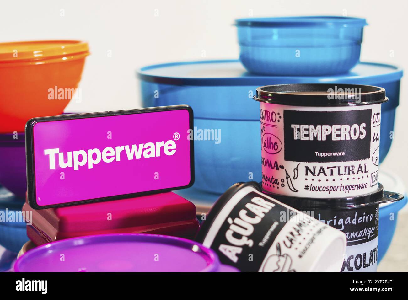 In this photo illustration, a pile of various plastic products next to ...