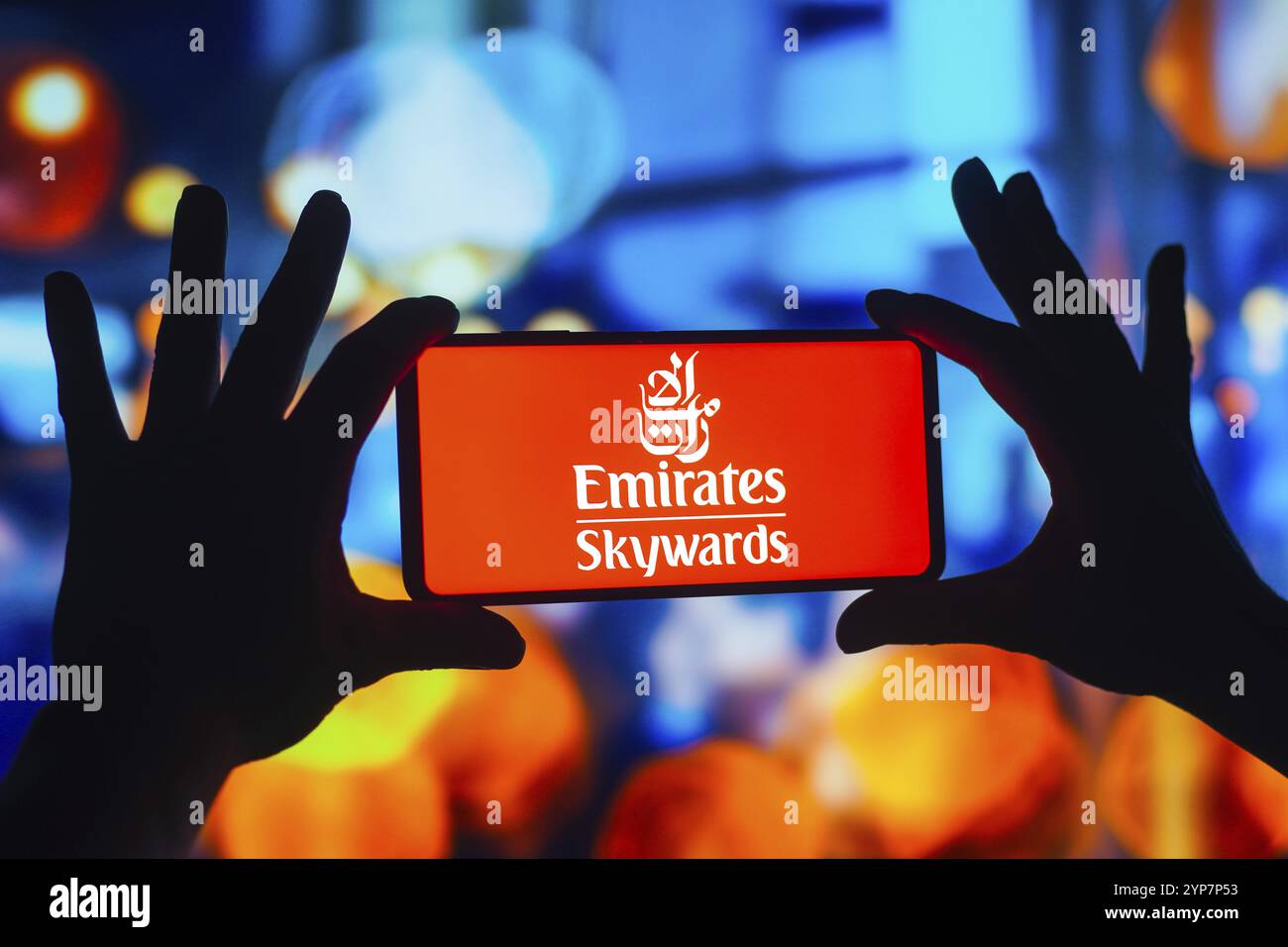 In this photo illustration, the Emirates Skywards logo is displayed on ...
