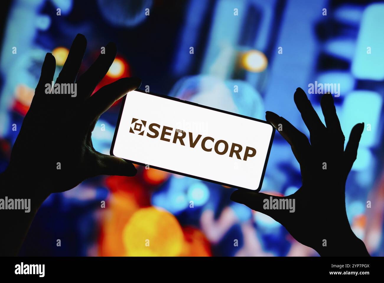 In this photo illustration, the Servcorp logo is displayed on a ...