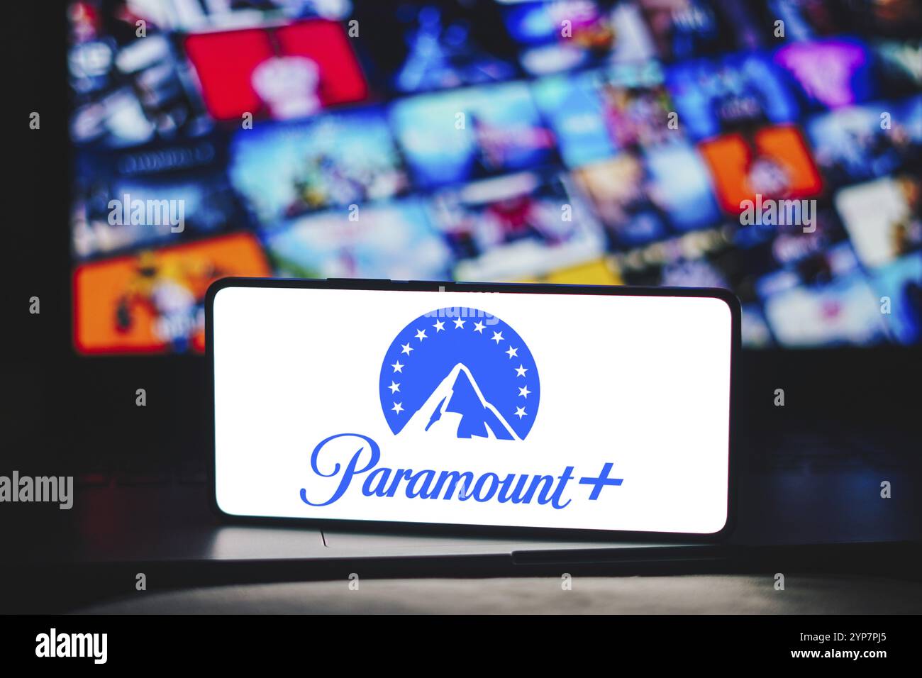 In this photo illustration, the Paramount Plus logo is displayed on a ...