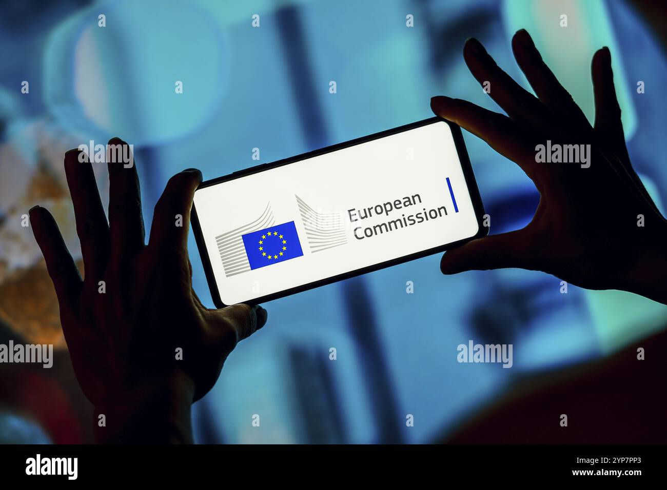 In this photo illustration, the European Commission (EC) logo is ...