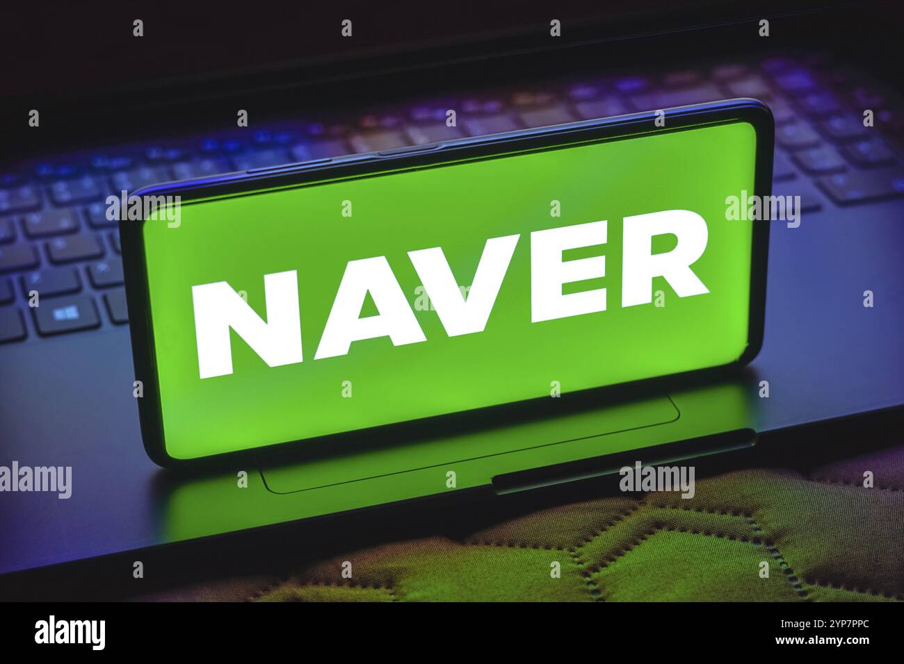 In this photo illustration, the Naver logo is displayed on a smartphone screen Stock Photo - Alamy