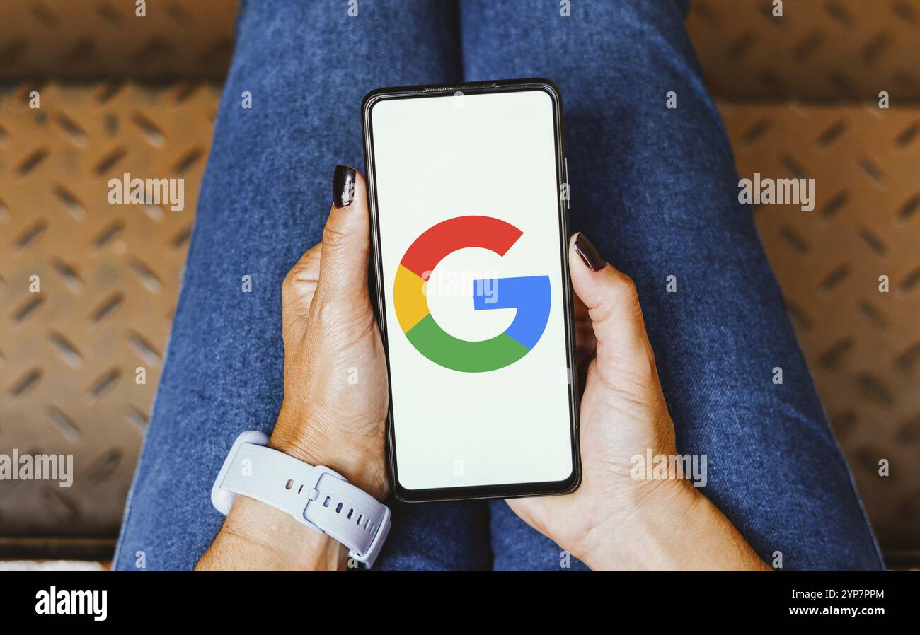 In this photo illustration, the Google logo is displayed on a ...