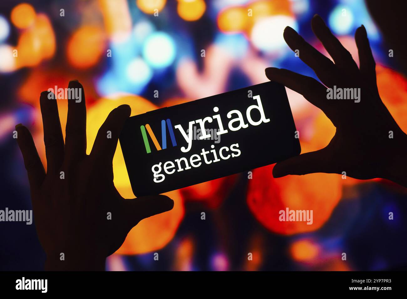 In this photo illustration, the Myriad Genetics logo is displayed on a ...