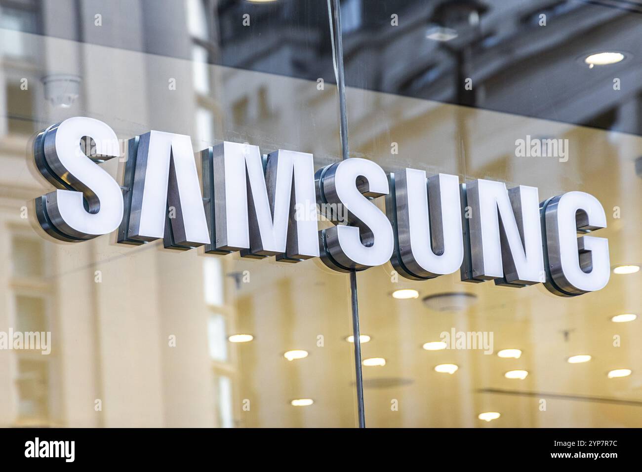 London, UK- September 19, 2024: Samsung tech brand lettering logo on ...