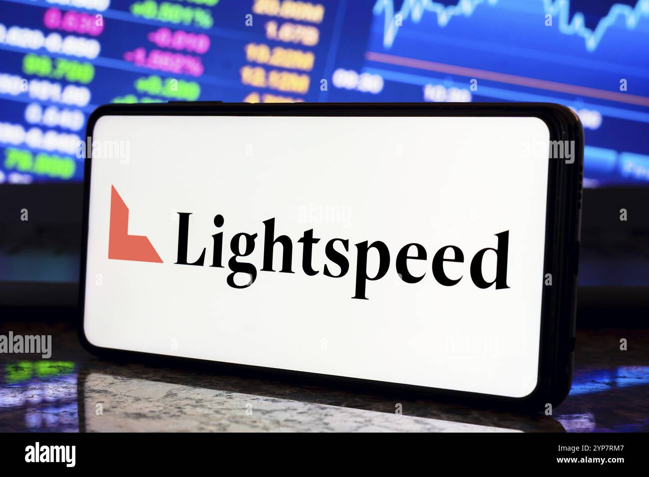 In this photo illustration, the Lightspeed Venture Partners logo is displayed on a smartphone ...