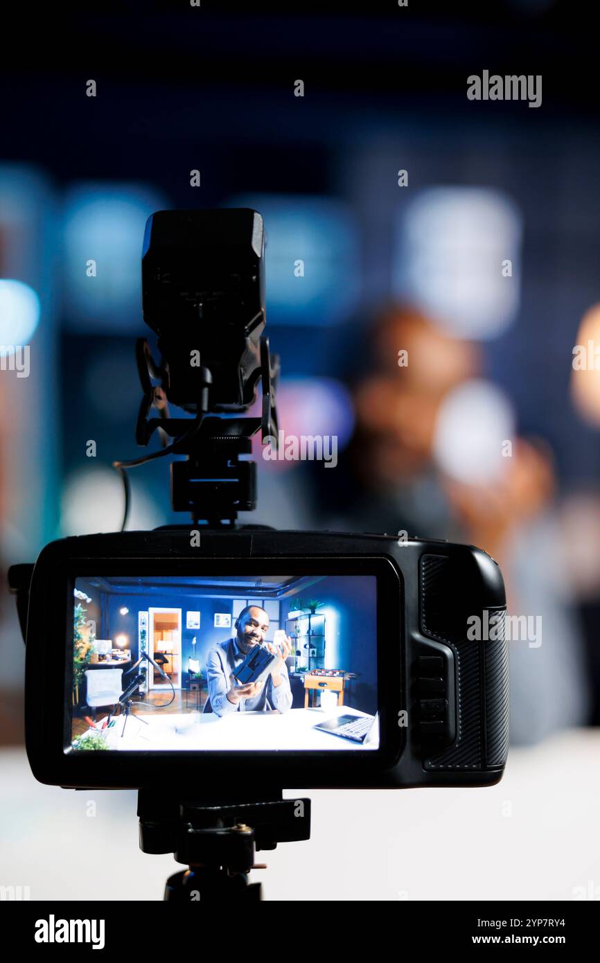 Focus on professional video production gadget used for capturing ...
