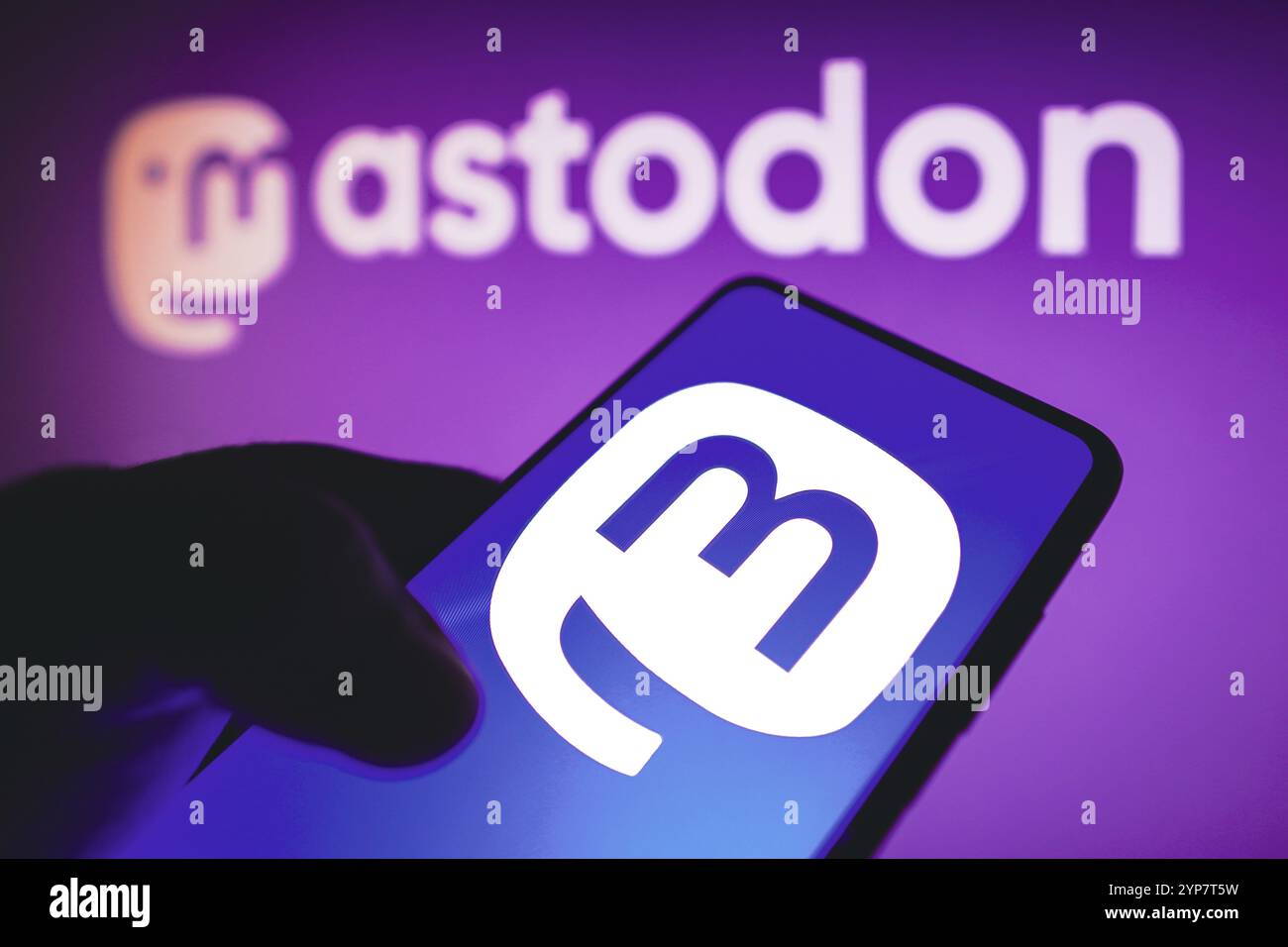In this photo illustration, the social media platform, Mastodon logo ...