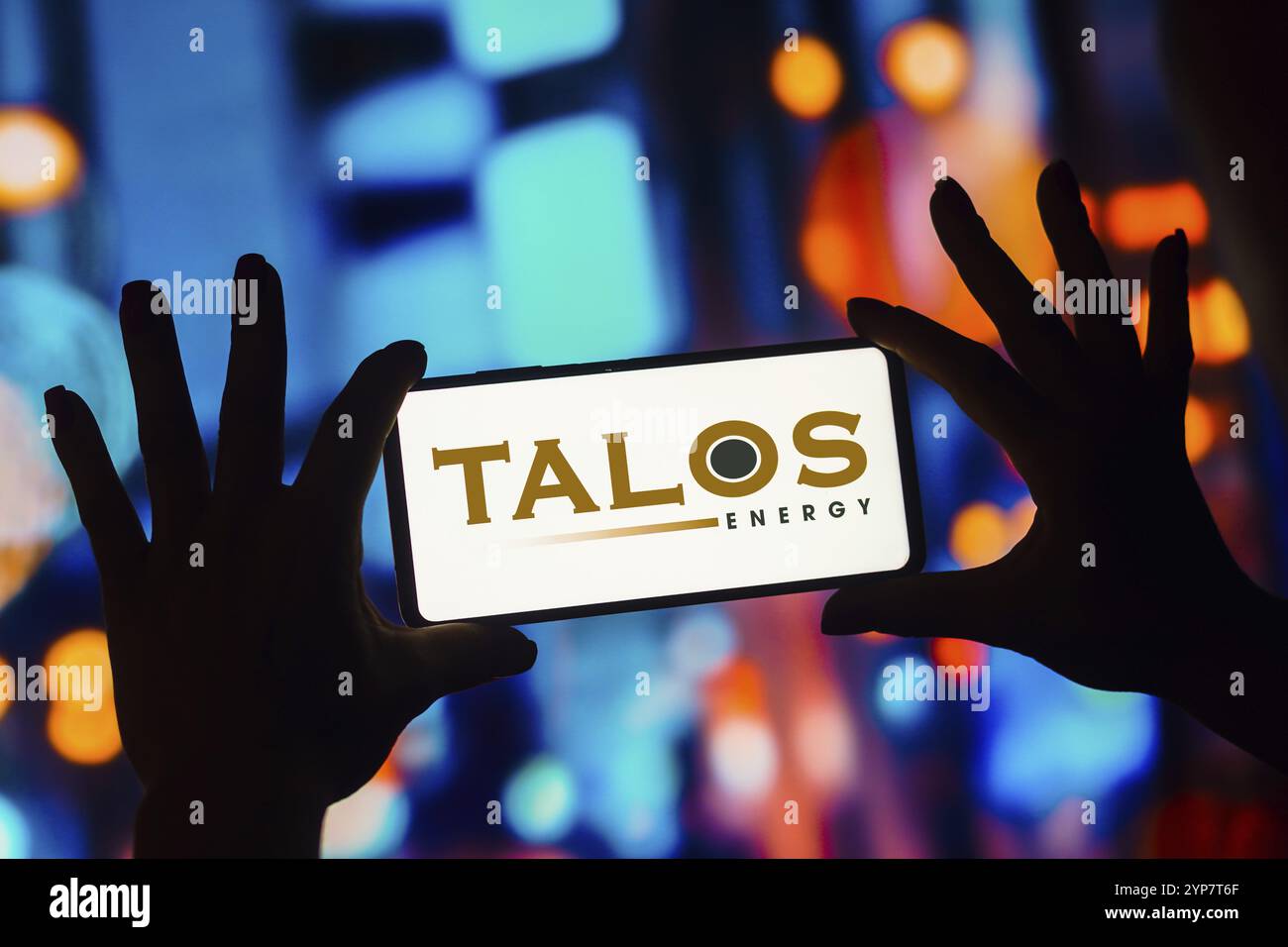 In this photo illustration, the Talos Energy logo is displayed on a ...