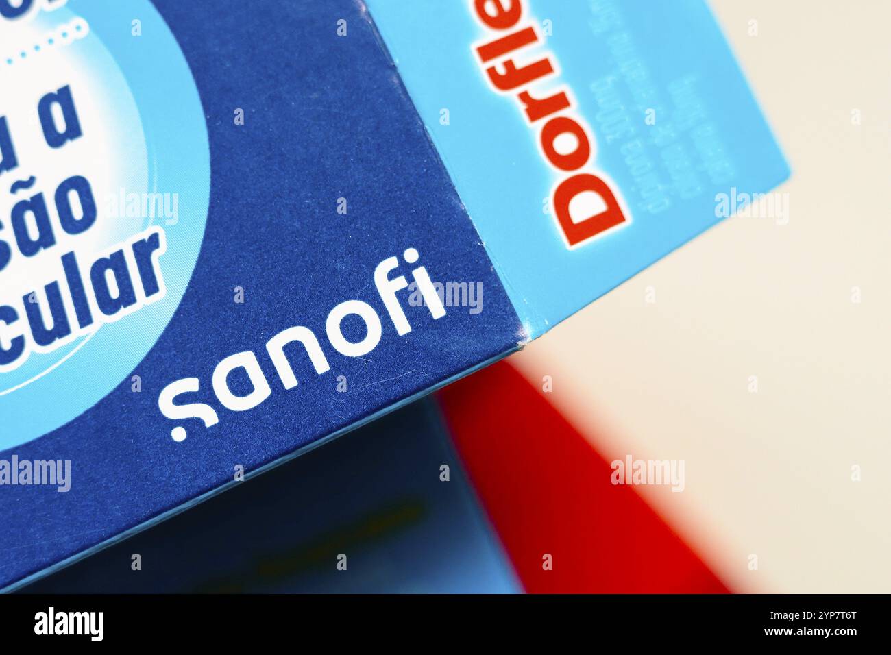 In this photo illustration, the Sanofi logo is seen on the box of the ...
