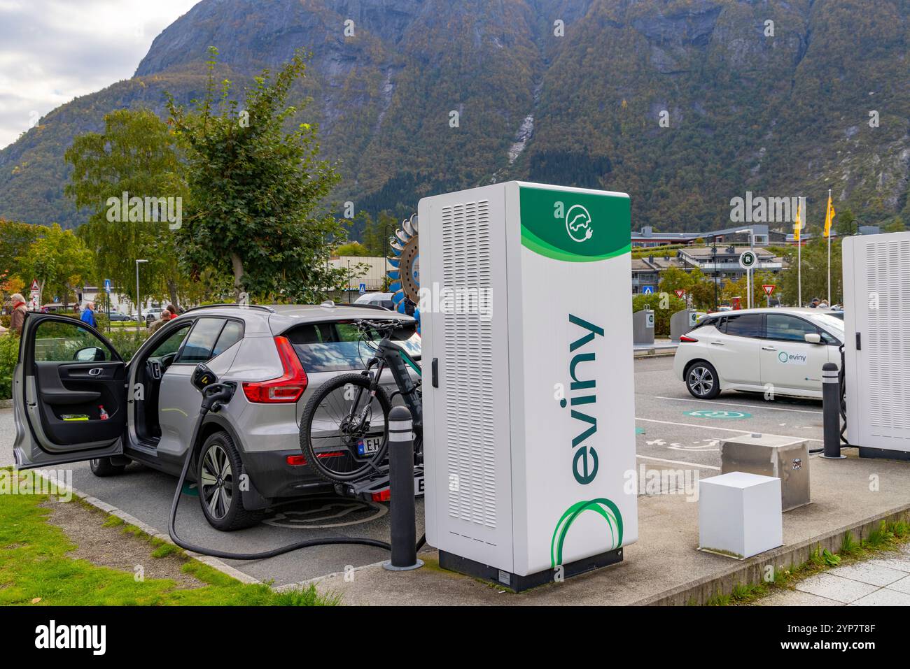 Electric Volvo car being charged at an Eviny EV car charging station in ...