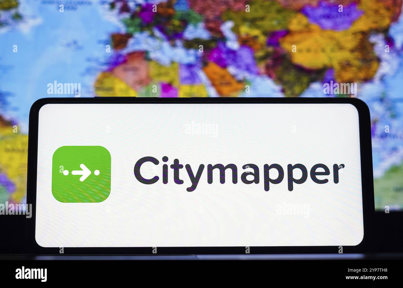 In this photo illustration the Citymapper logo seen displayed on a ...