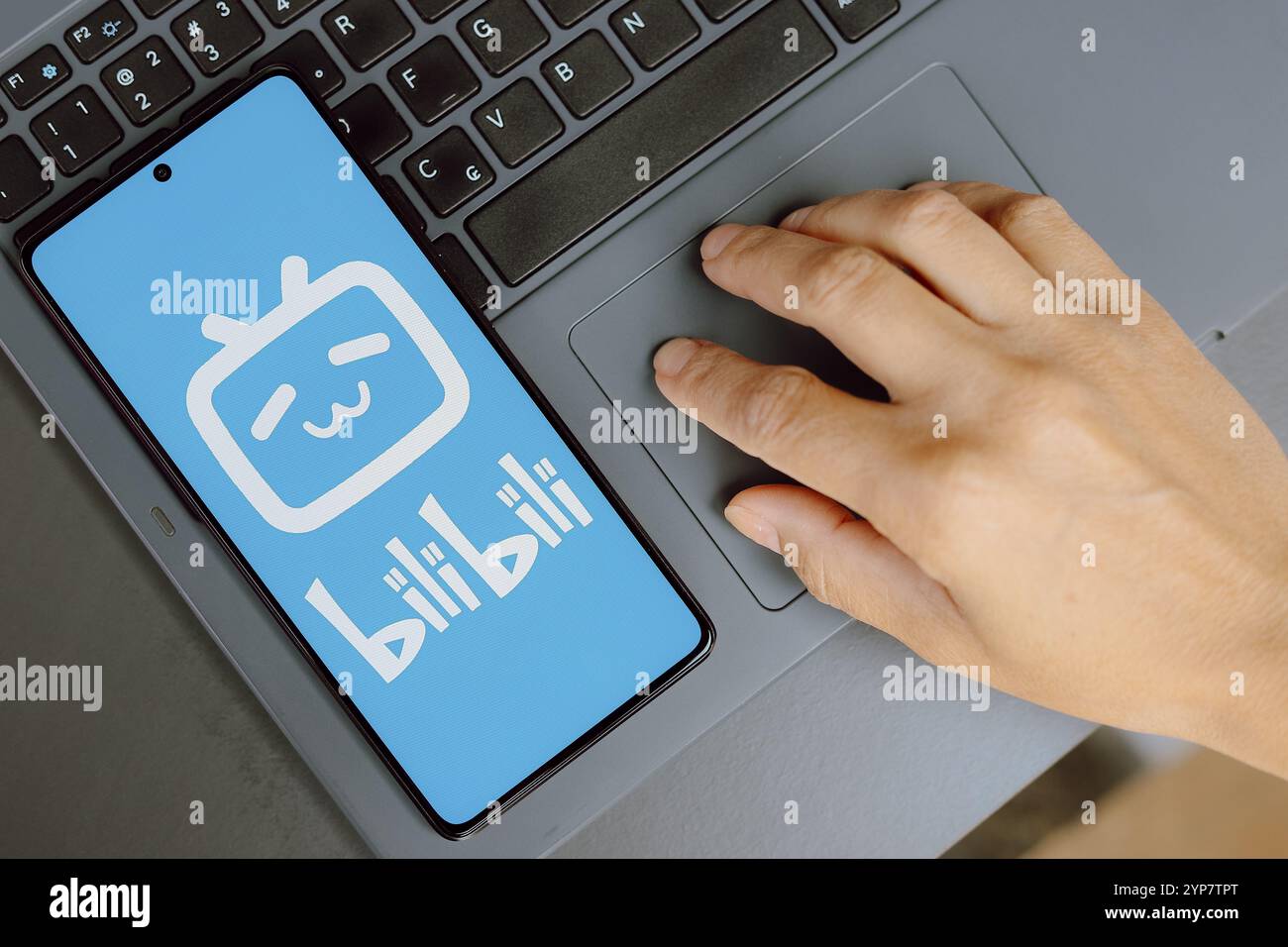 In this photo illustration, the Bilibili logo is displayed on a ...