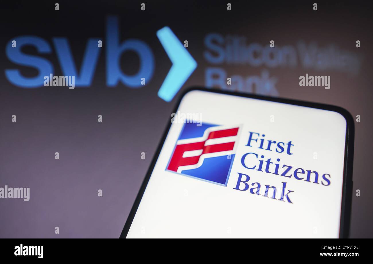In this photo illustration the First Citizens Bank logo seen displayed ...