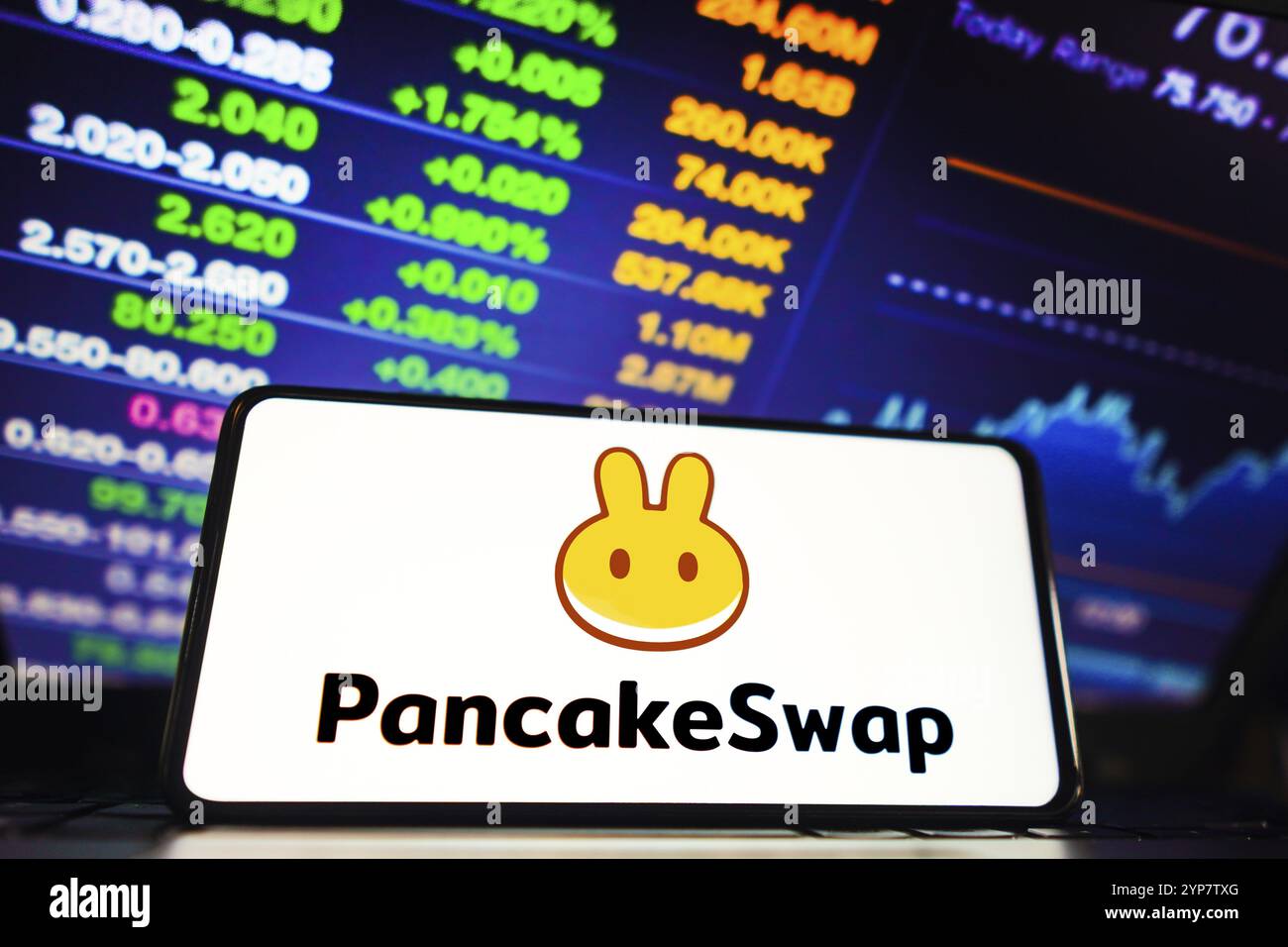In this photo illustration, the PancakeSwap (CAKE) logo is displayed on ...