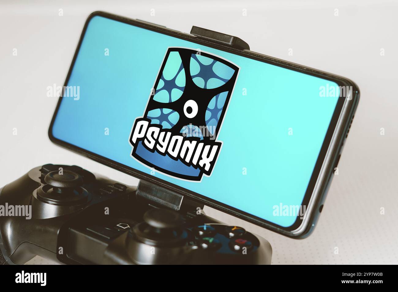 In this photo illustration, the Psyonix logo displayed on a smartphone ...
