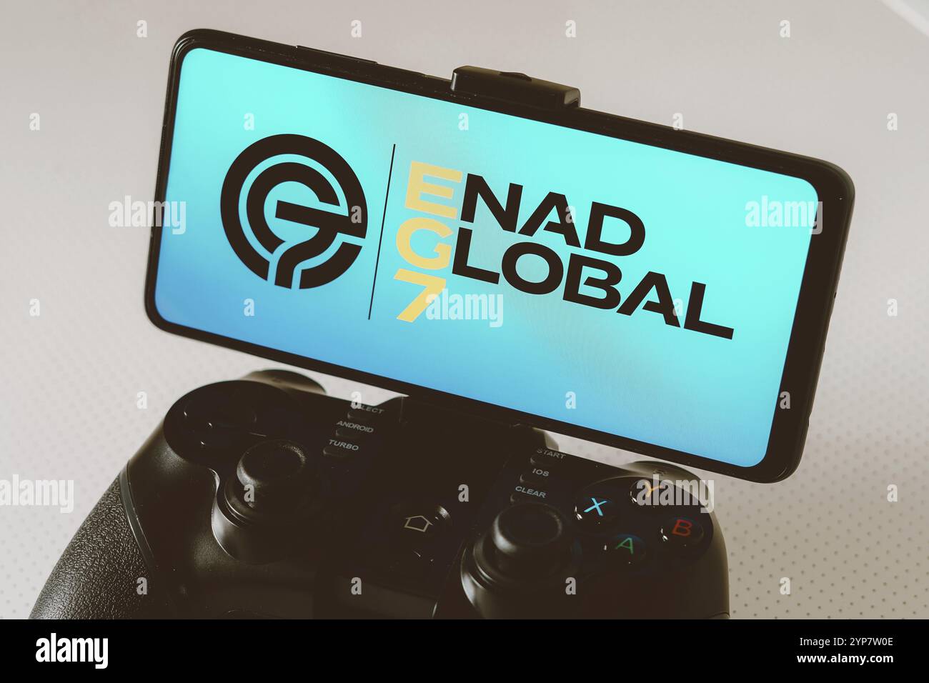 In this photo illustration, the Enad Global 7 AB (EG 7) logo displayed ...