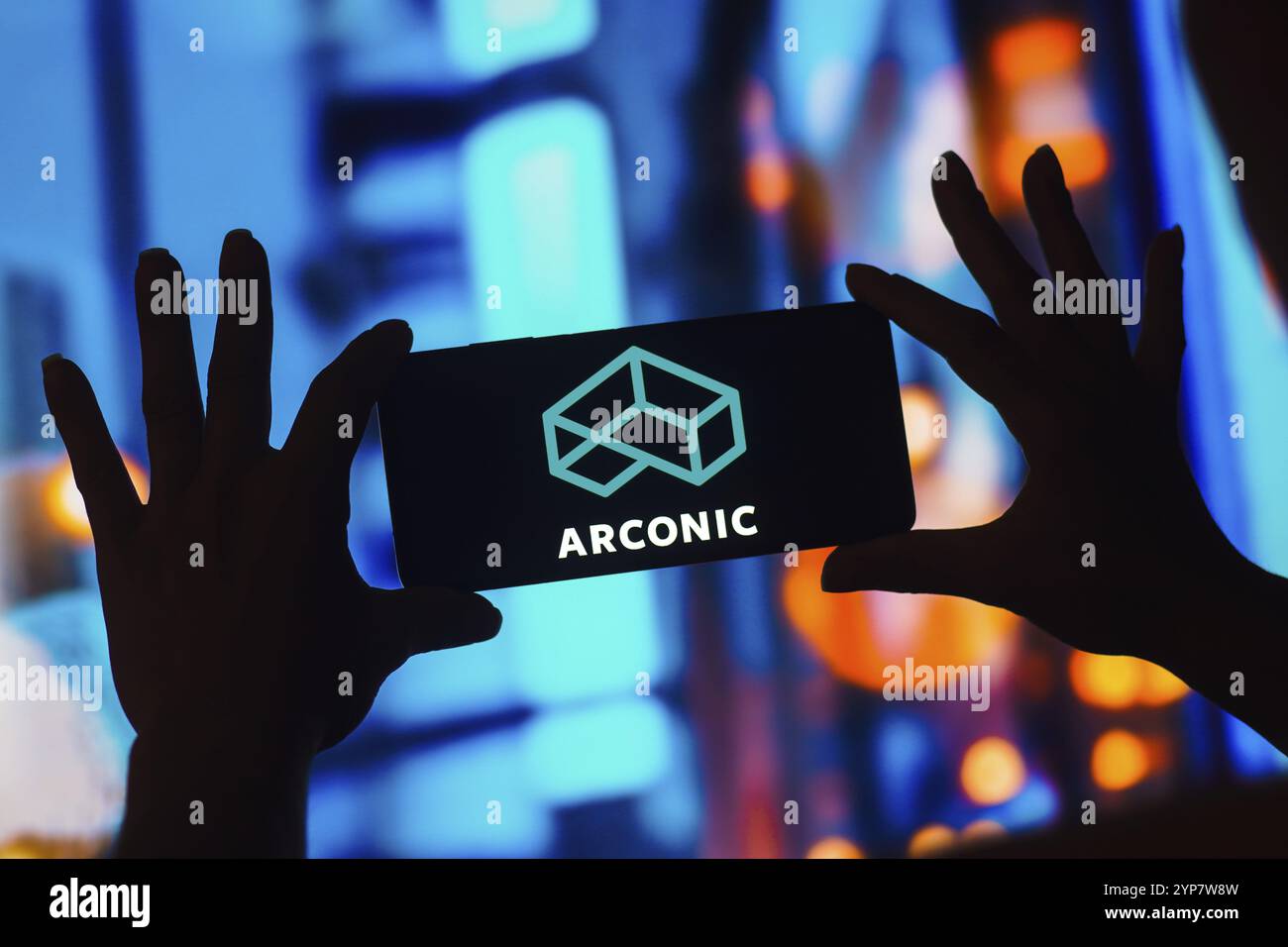 In this photo illustration, the Arconic Corporation logo is displayed ...