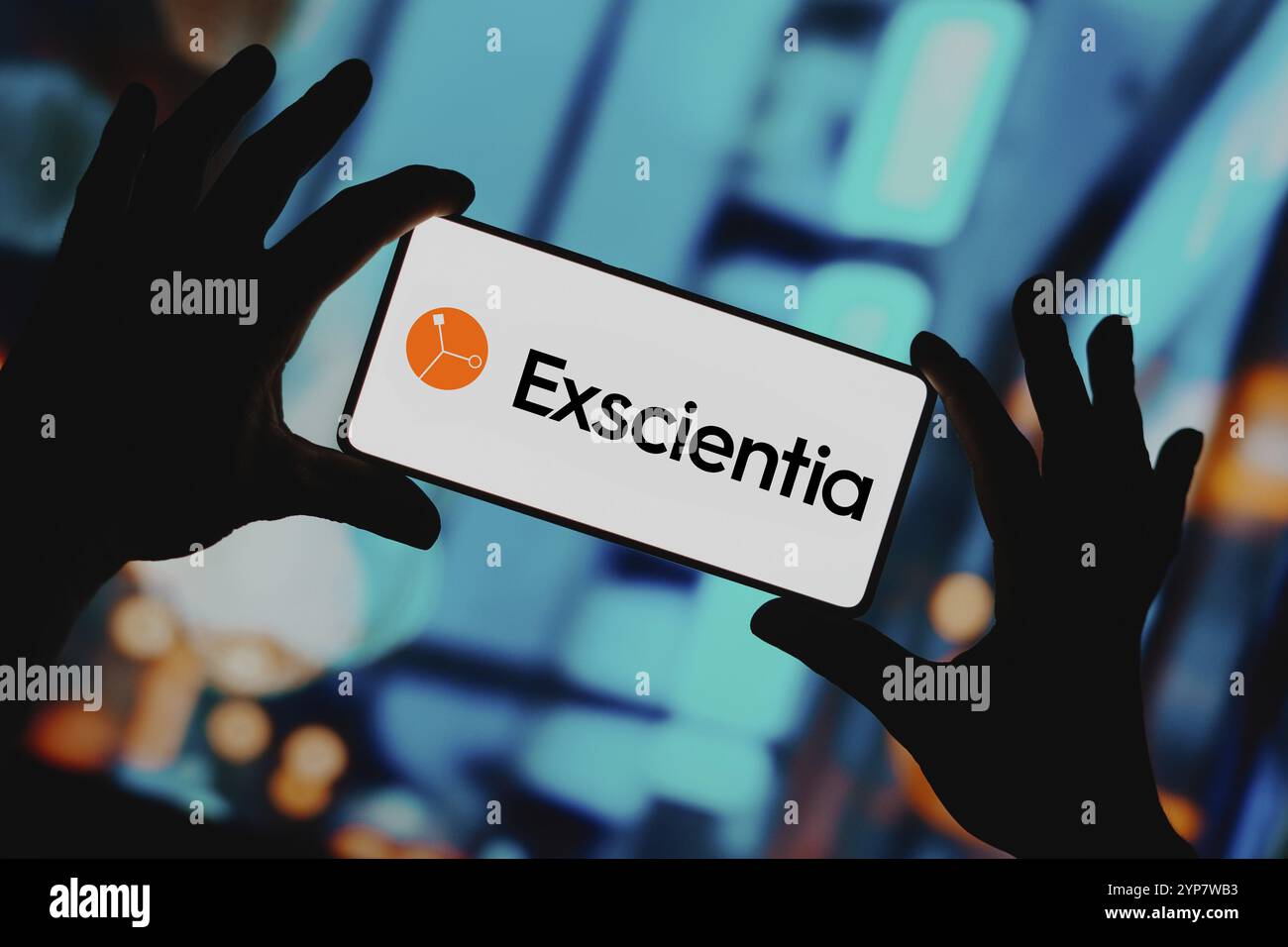 In this photo illustration, the Exscientia AI logo is displayed on a smartphone screen Stock ...