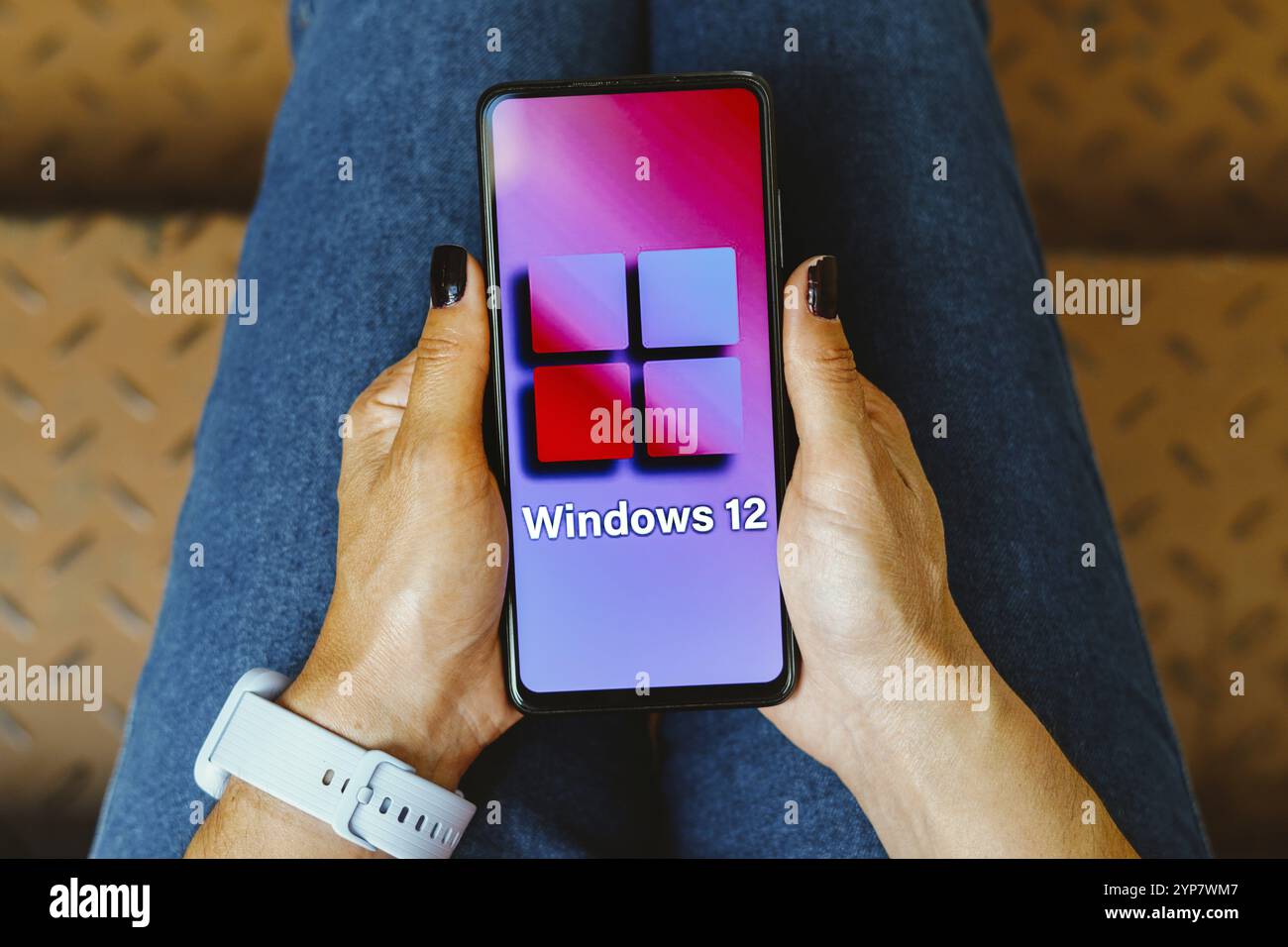 In this photo illustration, the Windows 12 logo is displayed on a ...