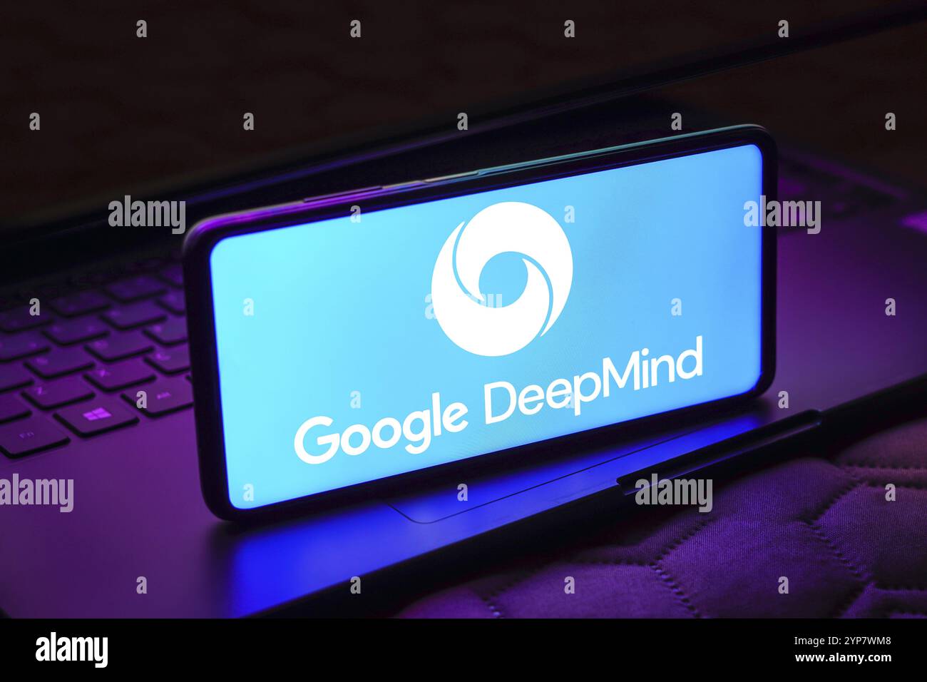 In this photo illustration, the Google DeepMind logo is displayed on a smartphone screen Stock ...