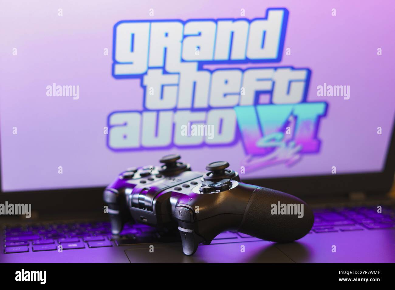 In this photo illustration, the Grand Theft Auto VI (GTA Six) logo game ...
