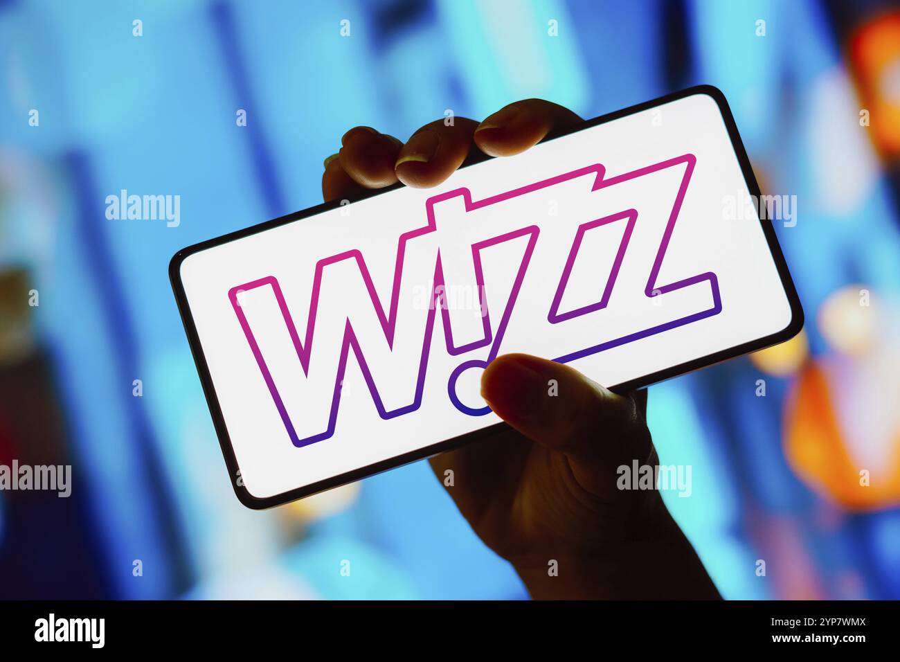 In this photo illustration, the Wizz Air logo is displayed on a ...