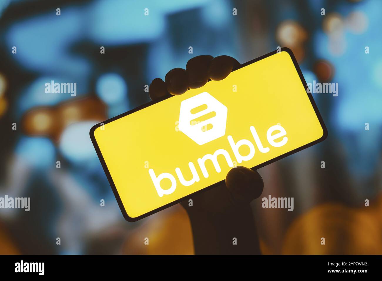 In this photo illustration, the Bumble logo is displayed on a ...