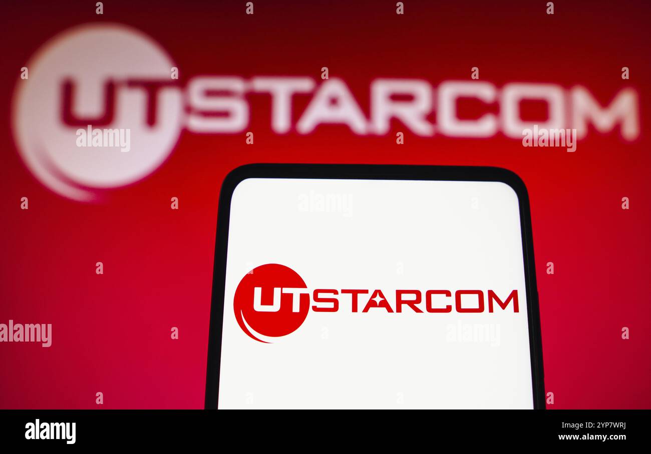 In this photo illustration, the UTStarcom logo is displayed on a ...