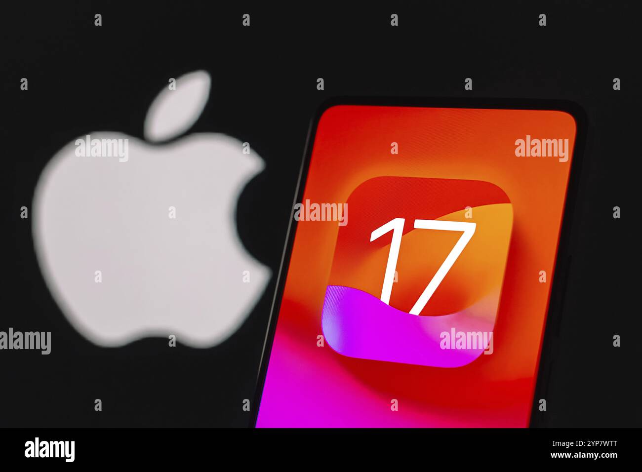 In this photo illustration, the iOS 17 logo is displayed on a ...