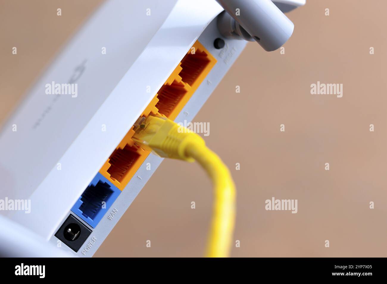 In this photo illustration, yellow internet network cable connected to ...