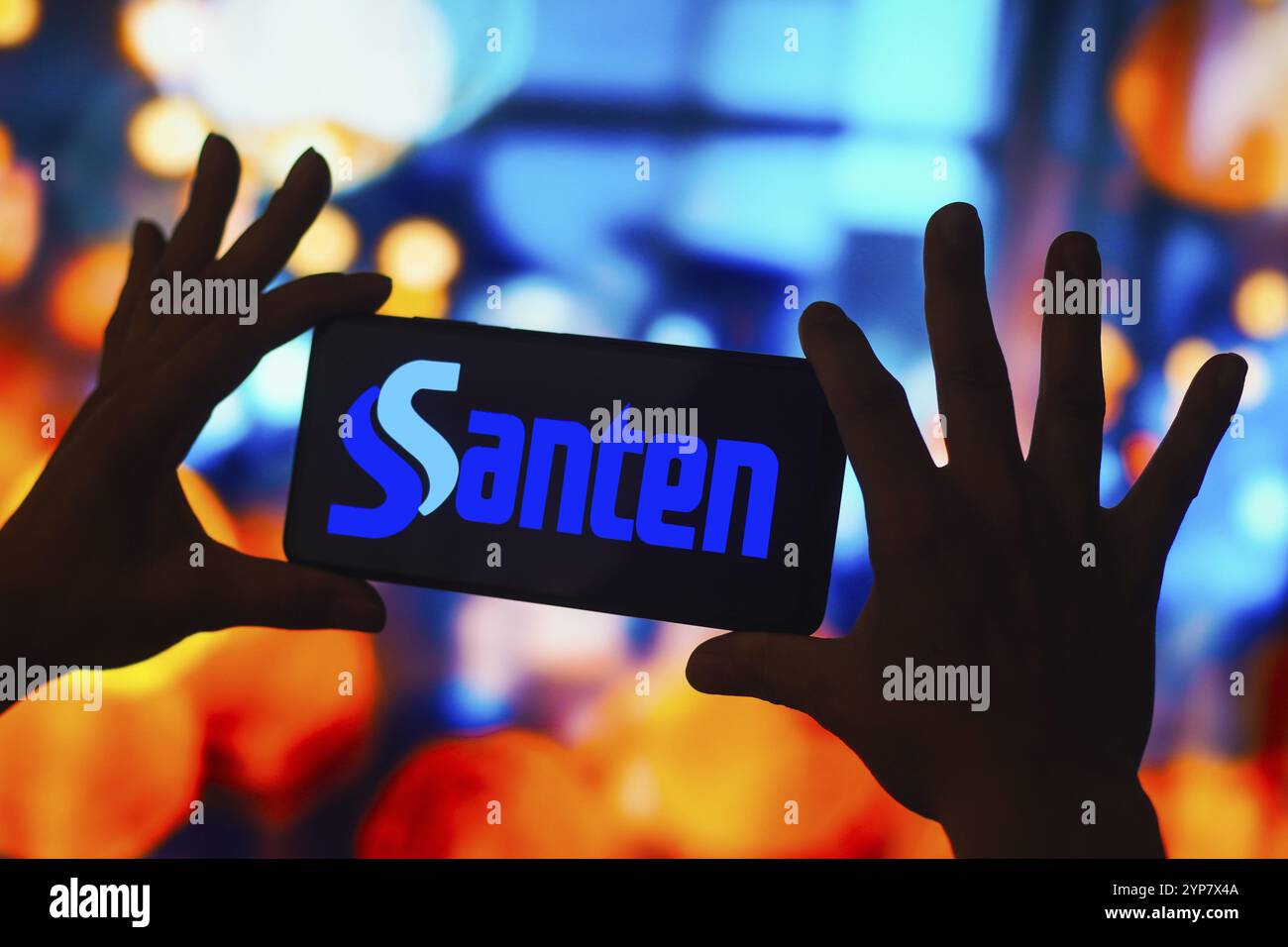 In this photo illustration, the Santen Pharmaceutical logo is displayed ...