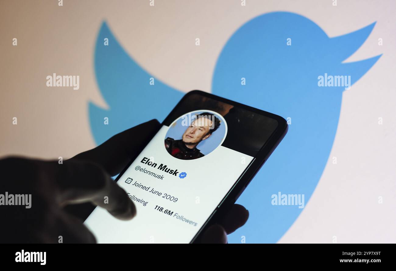 In this photo illustration, the Elon Musk Twitter account displayed on ...
