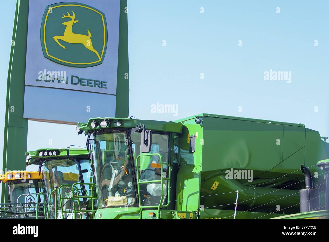 In this photo, the facade of a John Deere farm machinery store Stock ...