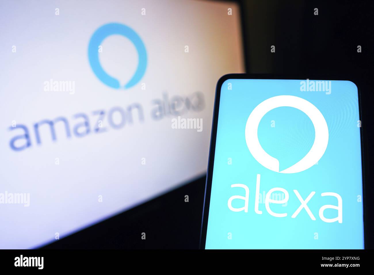 In this photo illustration, the Amazon Alexa logo is seen displayed on ...