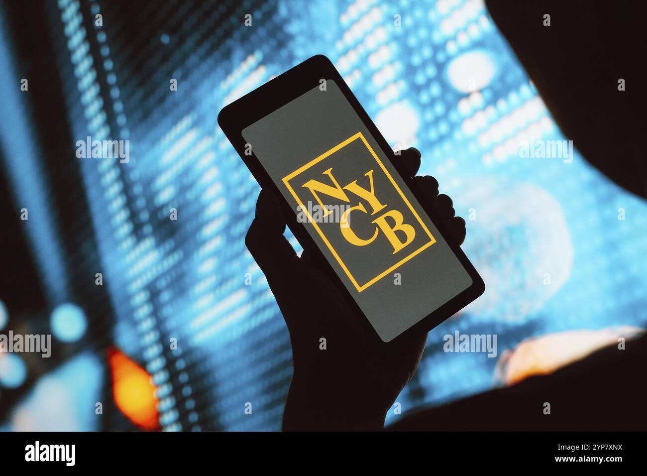 In this photo illustration, the New York Community Bank (NYCB) logo is ...