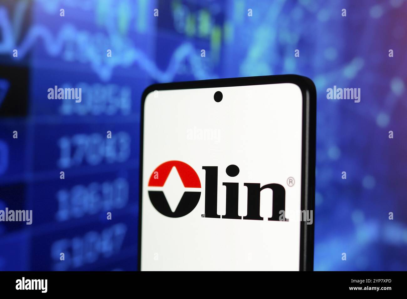 In this photo illustration, the Olin Corporation logo is displayed on a ...