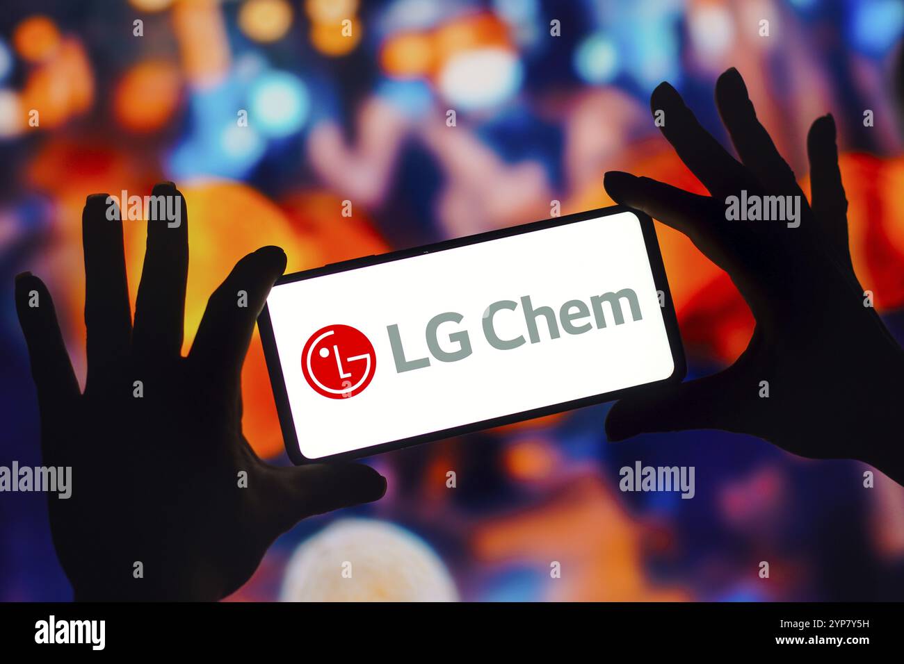 In this photo illustration, the LG Chem logo is displayed on a ...