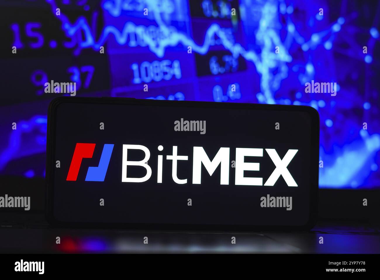 In this photo illustration, the BitMEX logo seen displayed on a ...