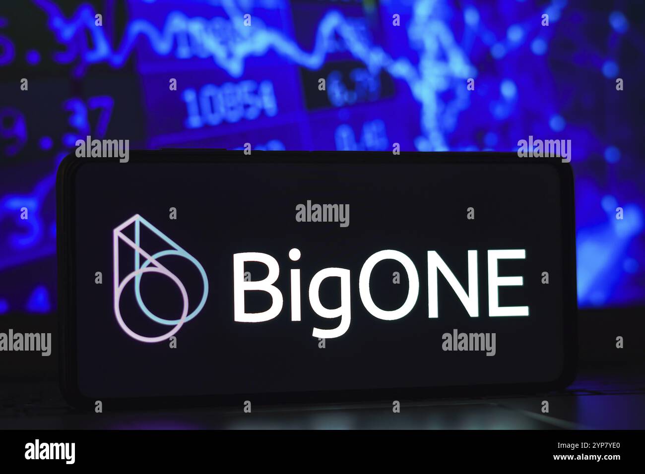 In this photo illustration, the BigONE Exchange logo seen displayed on ...