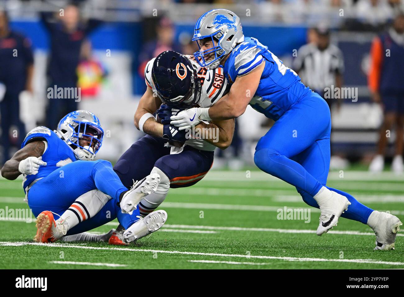 Chicago Bears tight end Cole Kmet is tackled by Detroit Lions ...